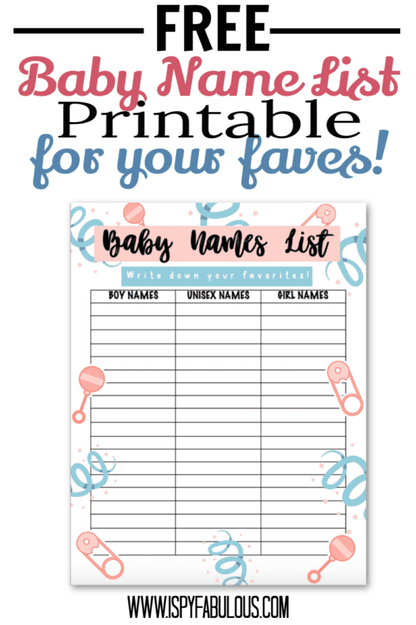 Free Baby Name List Printable to Track Your Favorites! - I Spy Fabulous