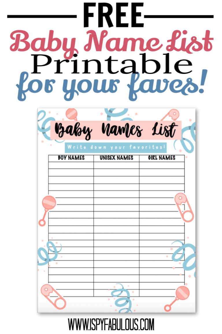 Free Baby Name List Printable to Track Your Favorites! - I Spy Fabulous