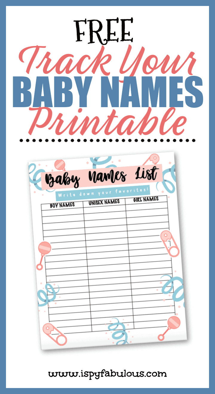 Free Baby Name List Printable to Track Your Favorites! - I Spy Fabulous