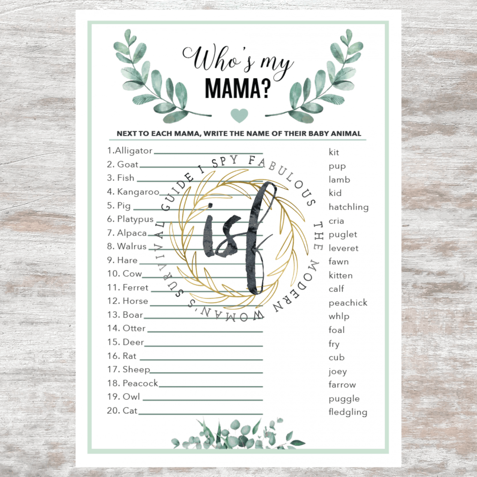 7 Matching Printable Baby Shower Games in a Gender Neutral, Greenery ...