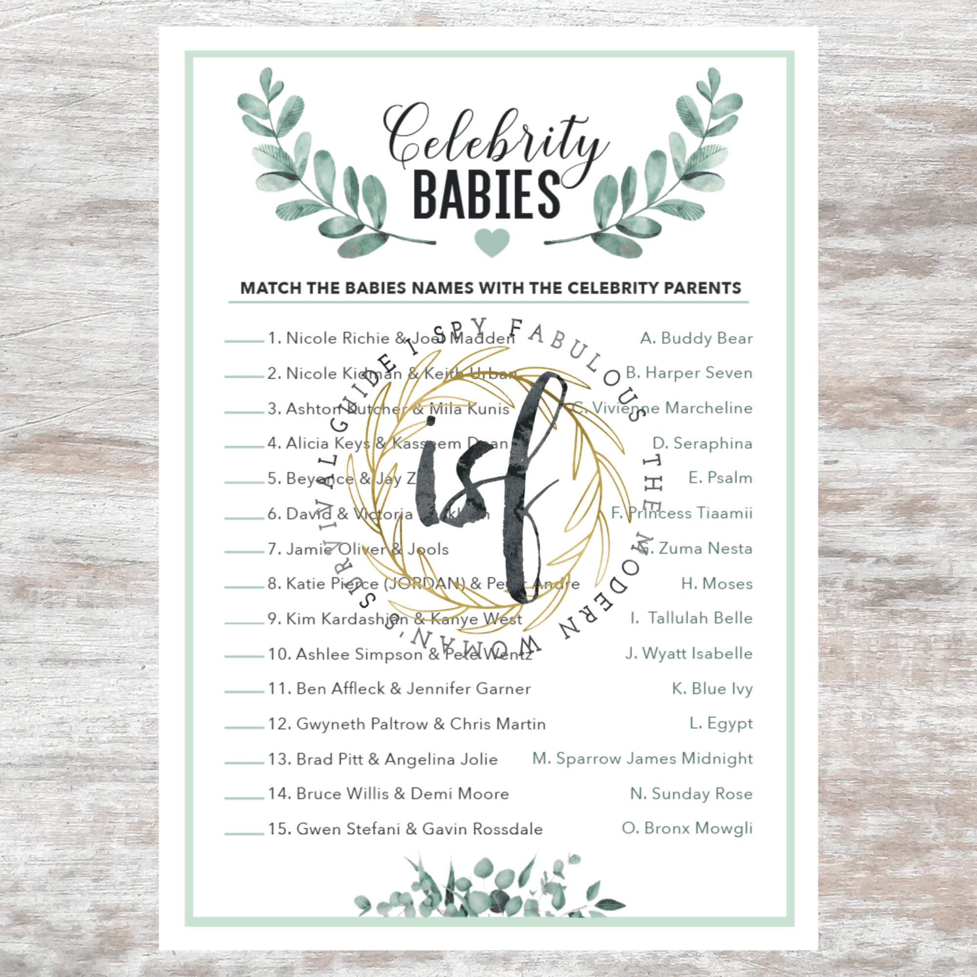 Celebrity Baby Name Baby Shower Game! - I Spy Fabulous