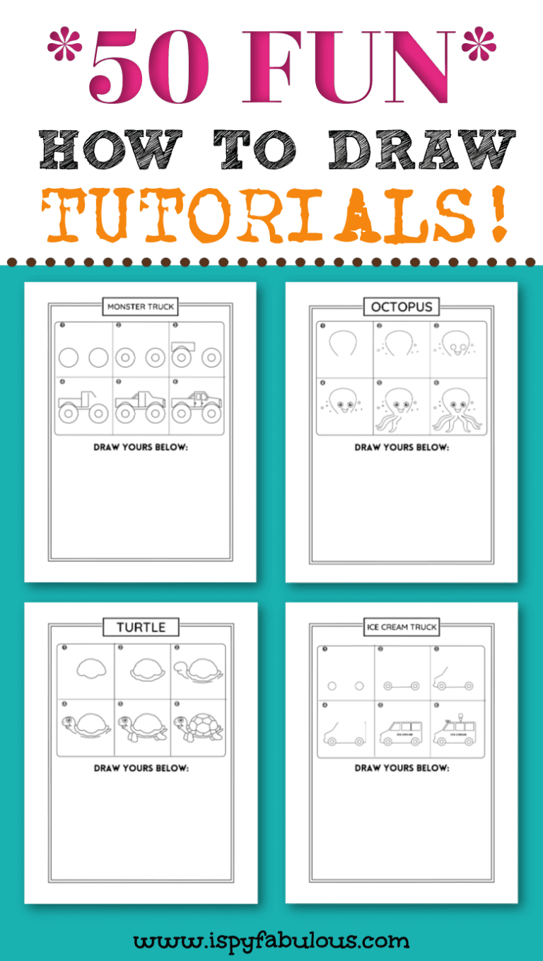 50 Step by Step Drawing Worksheets for Kids! - I Spy Fabulous