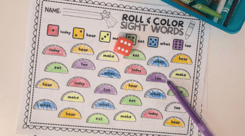 10 Roll & Color Sight Word Worksheets To Make Sight Words Fun! - I Spy ...