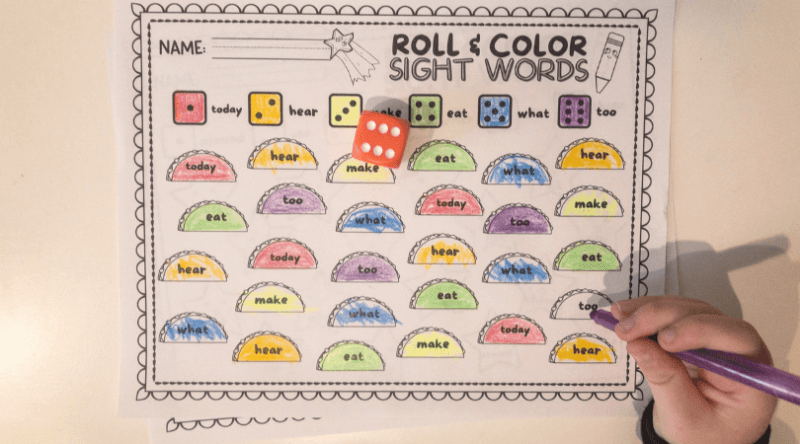 10 Roll & Color Sight Word Worksheets To Make Sight Words Fun! - I Spy ...