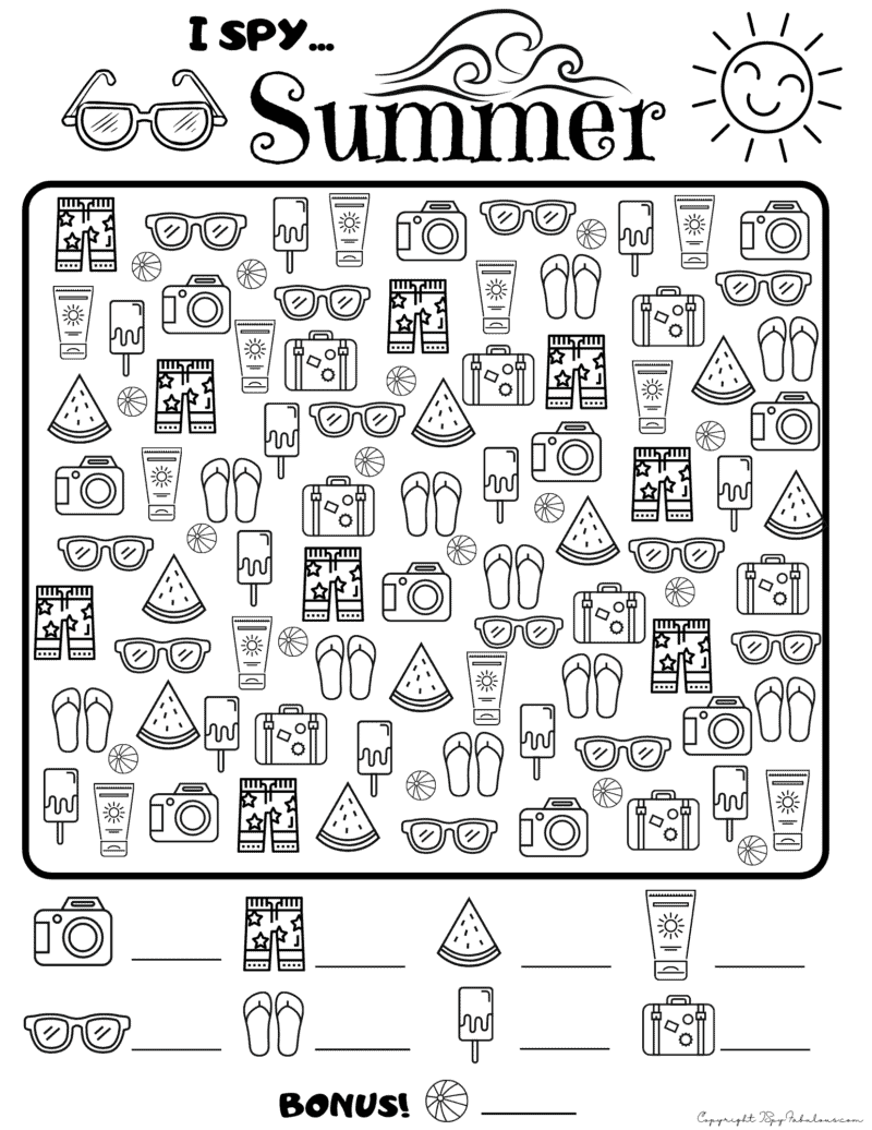 Free Printable I Spy Summer Coloring Page - I Spy Fabulous