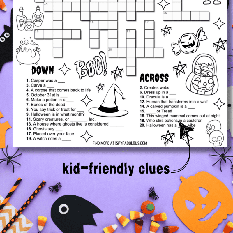 A Kid-Friendly Halloween Crossword Puzzle - I Spy Fabulous